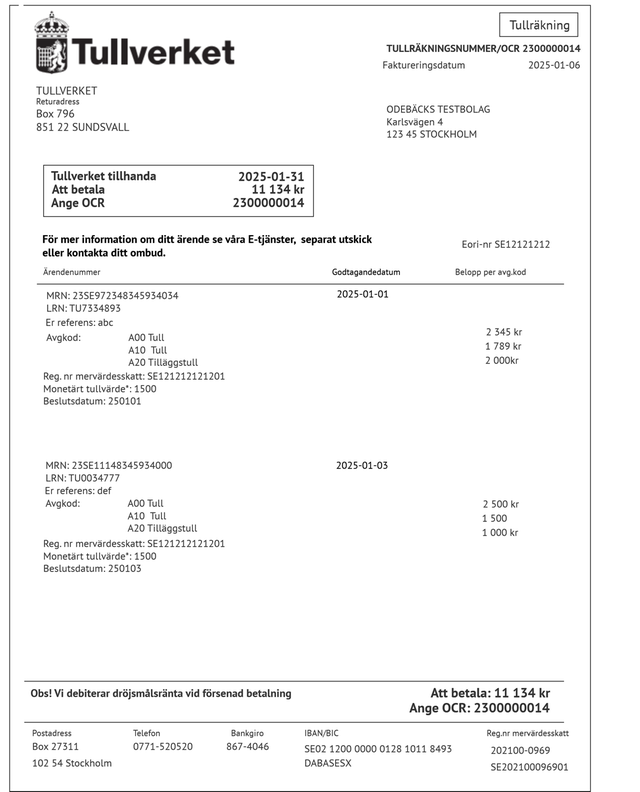 Tullräkningar - Tullverket